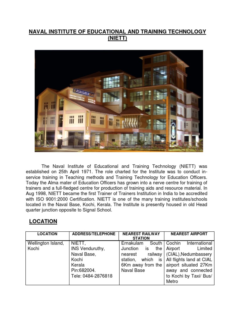 Naval Institute of Educational and Training Technology (Niett) | PDF ...