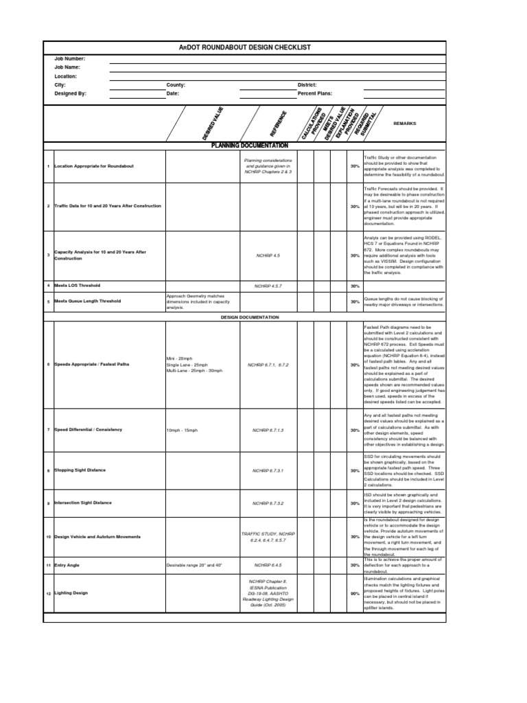 ArDOT Roundabout Checklist (08-01-18) PDF | PDF | Lane | Pedestrian ...