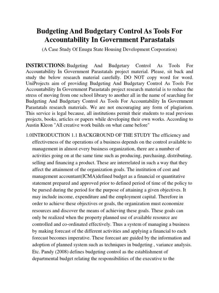 Budgeting and Budgetary Control As Tools For Accountability in ...