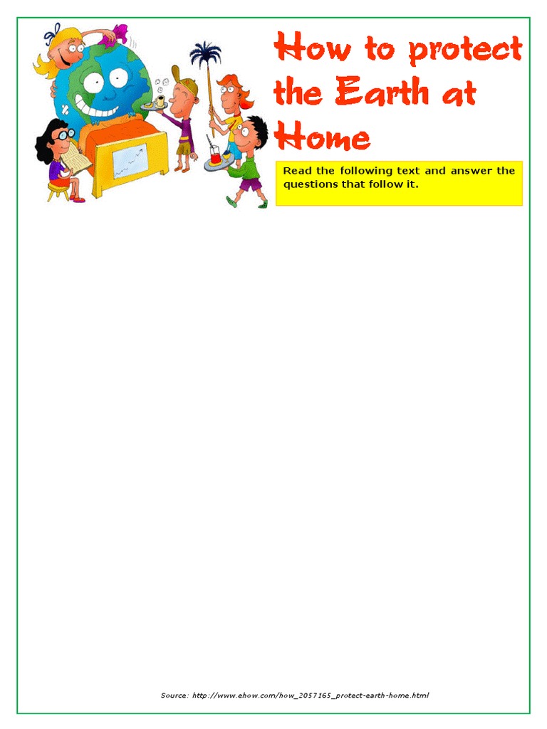 How To Protect The Earth at Home Reading Comprehension Exercises ...