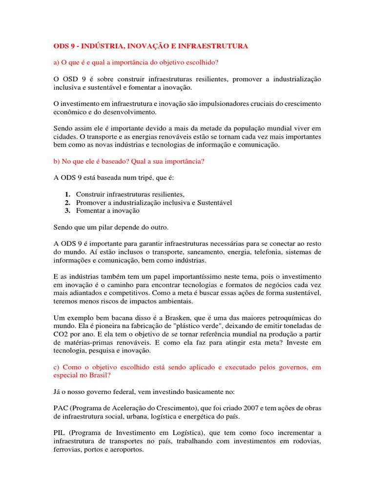 Ods 9 Indústria Inovação E Infraestrutura Rascunho 01 Pdf