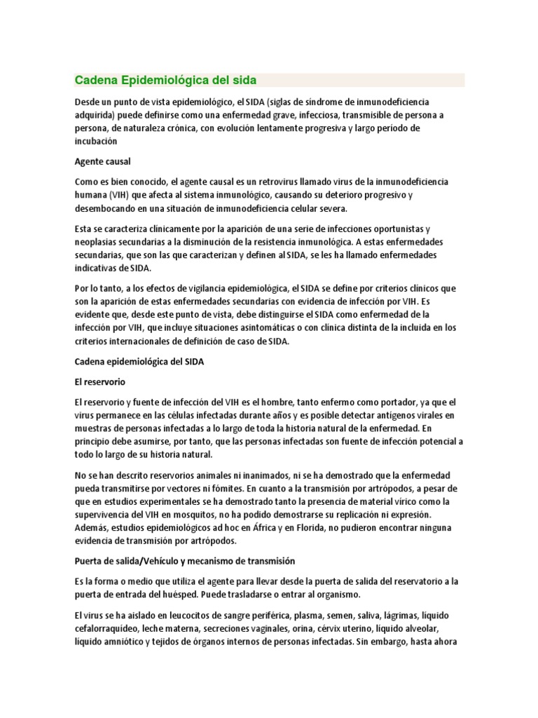 Cadena Epidemiológica del sida: Agente causal | VIH / SIDA | VIH