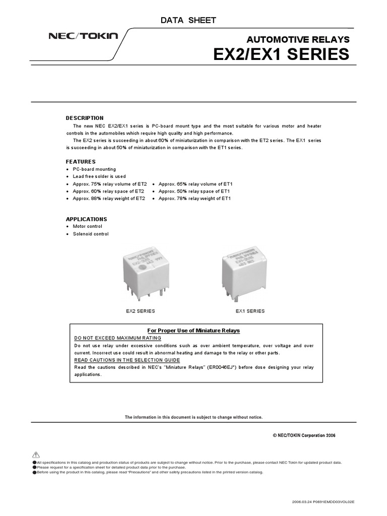 Ex2/Ex1 Series: Automotive Relays | Download Free PDF | Relay | Printed ...