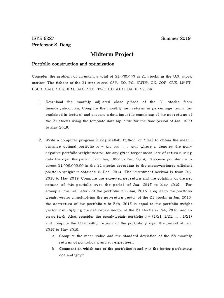 Midterm Project: ISYE 6227 Summer 2019 Professor S. Deng | PDF ...