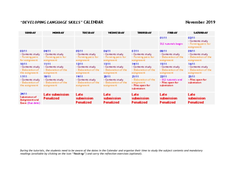 "Developing Language Skills": Calendar November 2019 | PDF