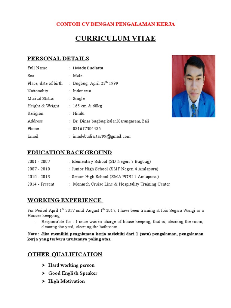 CV Dengan Pengalaman Kerja | PDF
