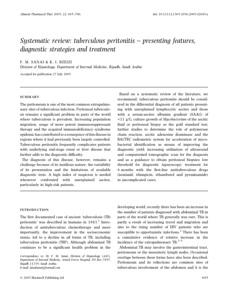 Systematic Review: Tuberculous Peritonitis - Presenting Features ...
