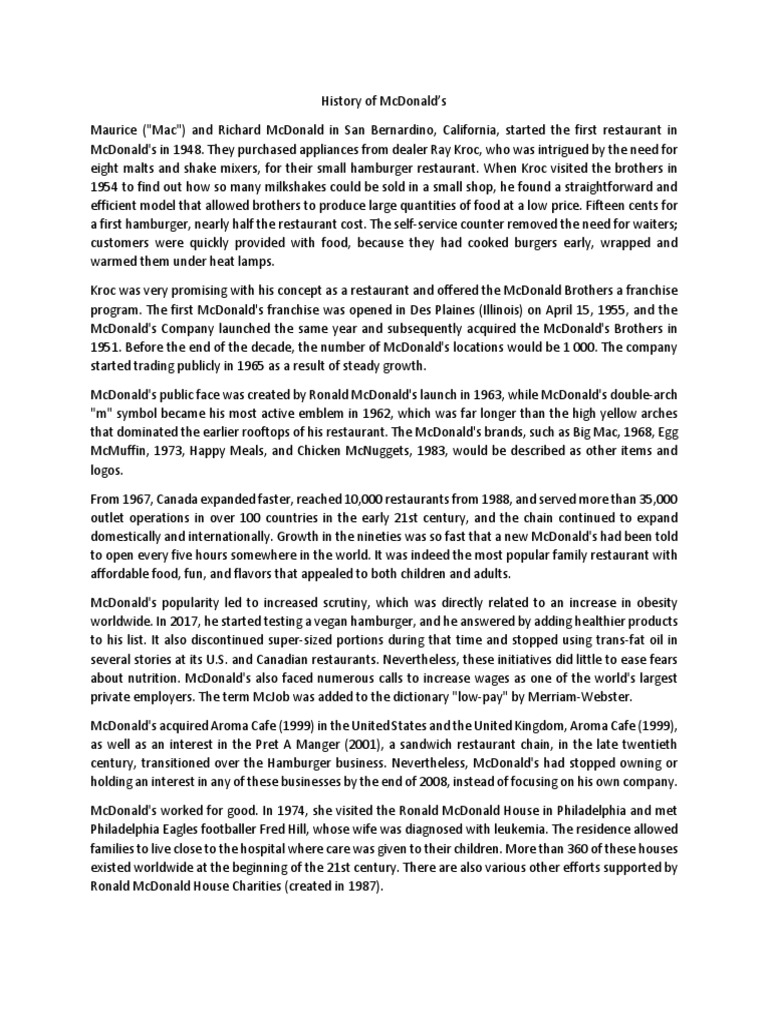 McDonald's History | PDF | Mc Donald's | Fast Food