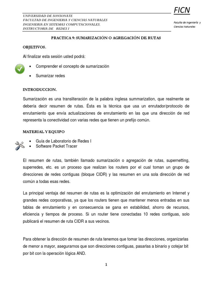 Guia 9 Sumarizacion | PDF | Enrutador (Computación) | Dirección IP