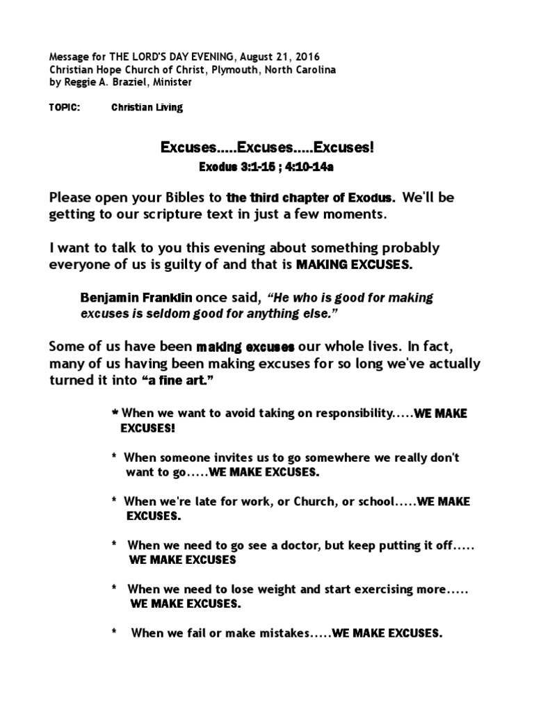 Excuses Excuses | PDF | Moses | Israelites