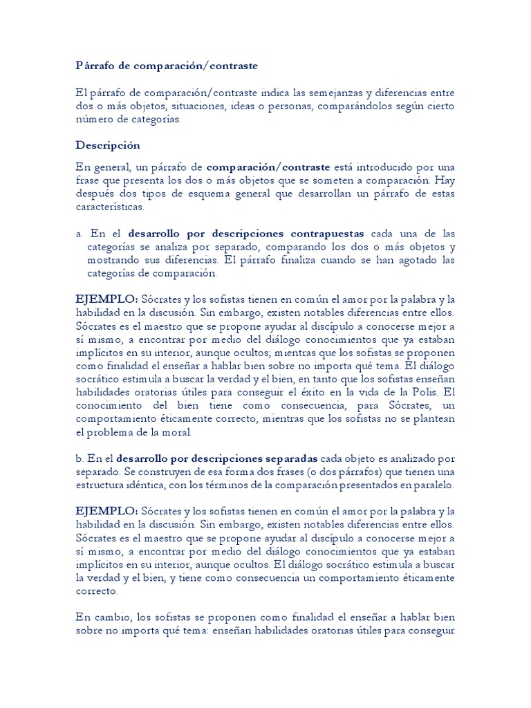 Párrafo de comparación/contraste | Sócrates | Moralidad