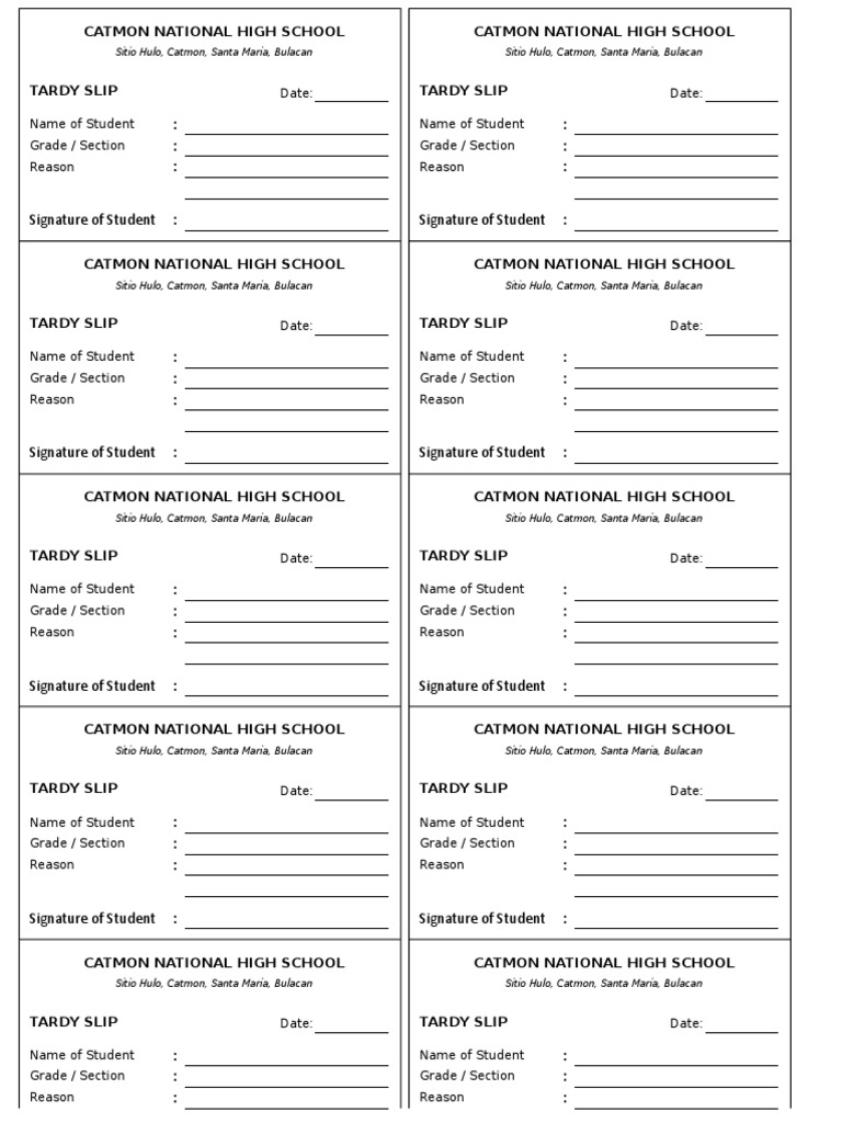 Tardy Slip | PDF