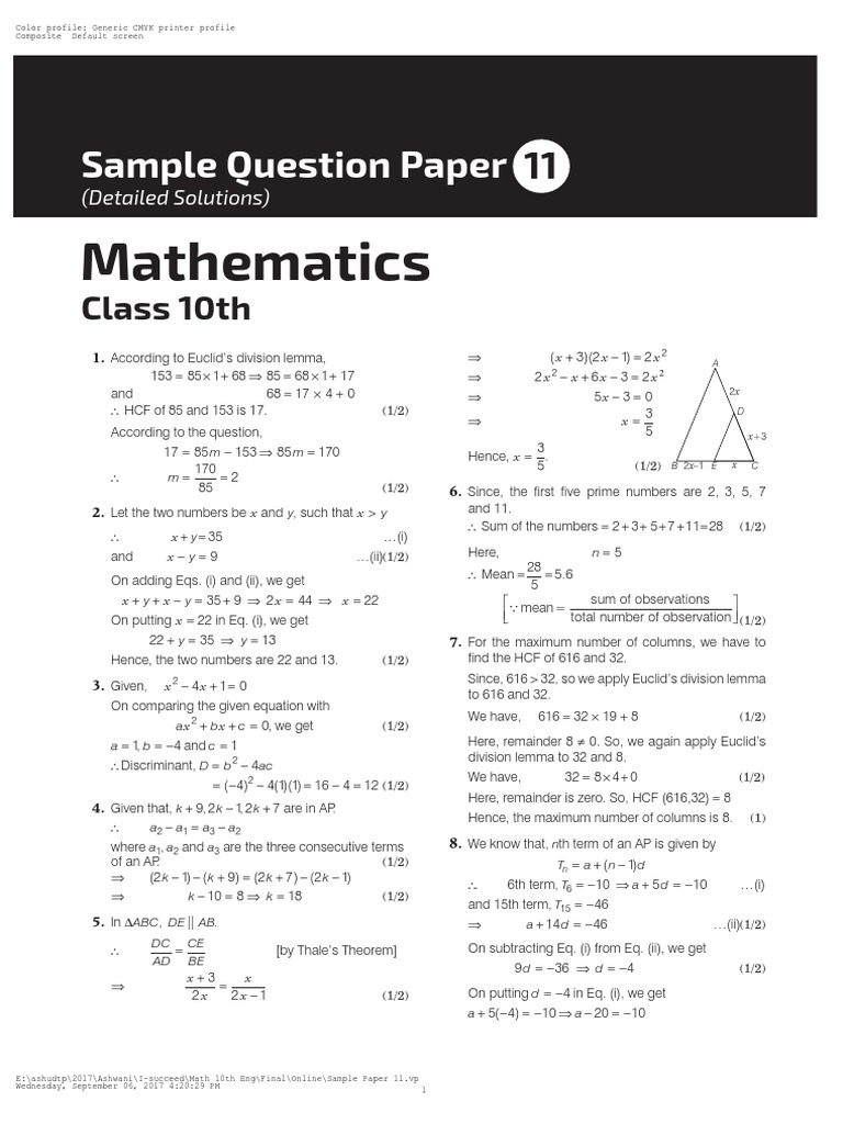 Mathematics: Sample Question Paper | Download Free PDF | Equations | Space