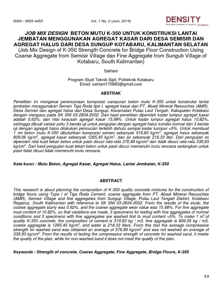 Job Mix Design Beton K-350 untuk Jembatan | PDF