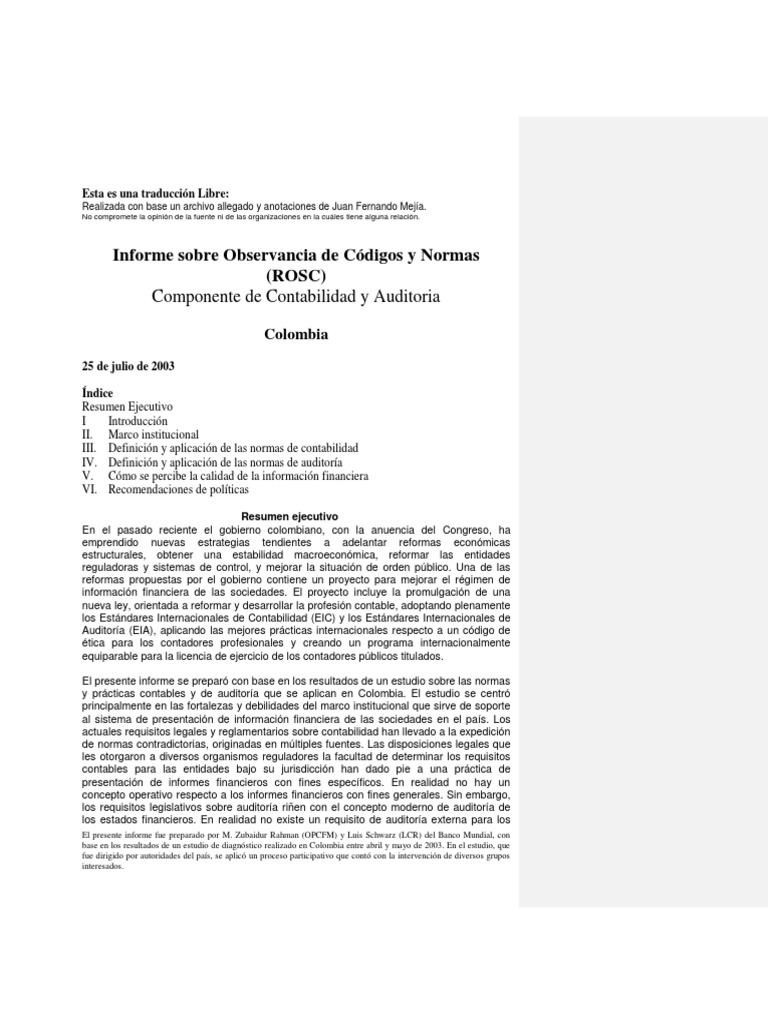 Informe ROSC 2003 | PDF | Contador | Contabilidad