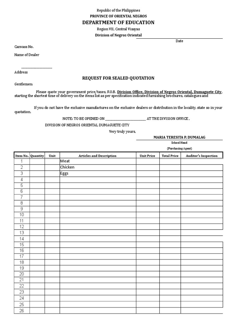 Department of Education: Request For Sealed Quotation | PDF | Payments ...