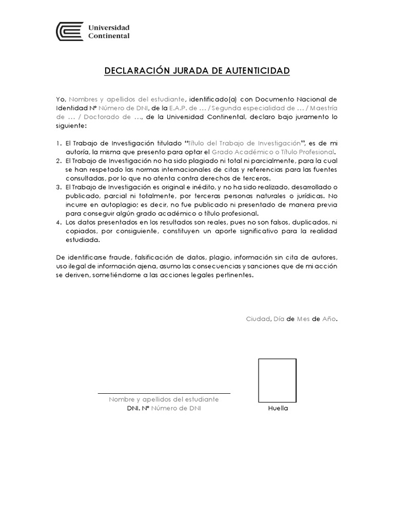D. Declaración Jurada de Autenticidad | PDF | Derecho
