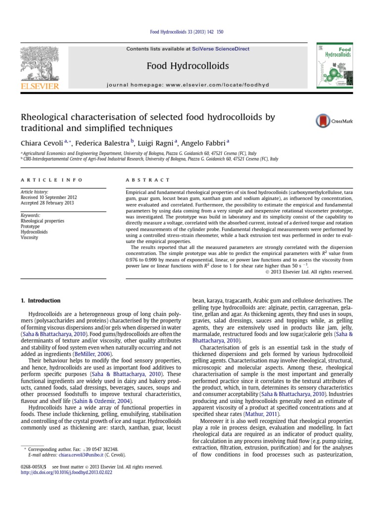 Food Hydrocolloids: Chiara Cevoli, Federica Balestra, Luigi Ragni ...