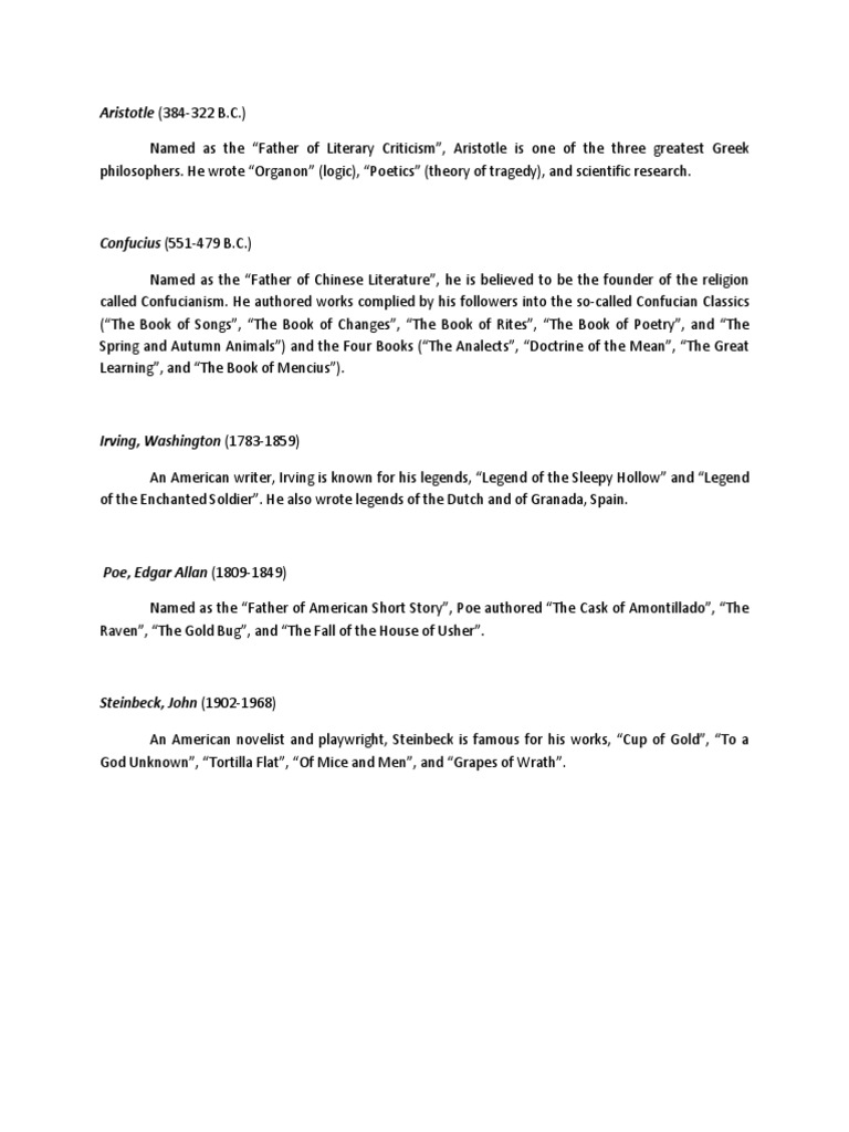 Influential Literary Figures Overview | PDF | Classics