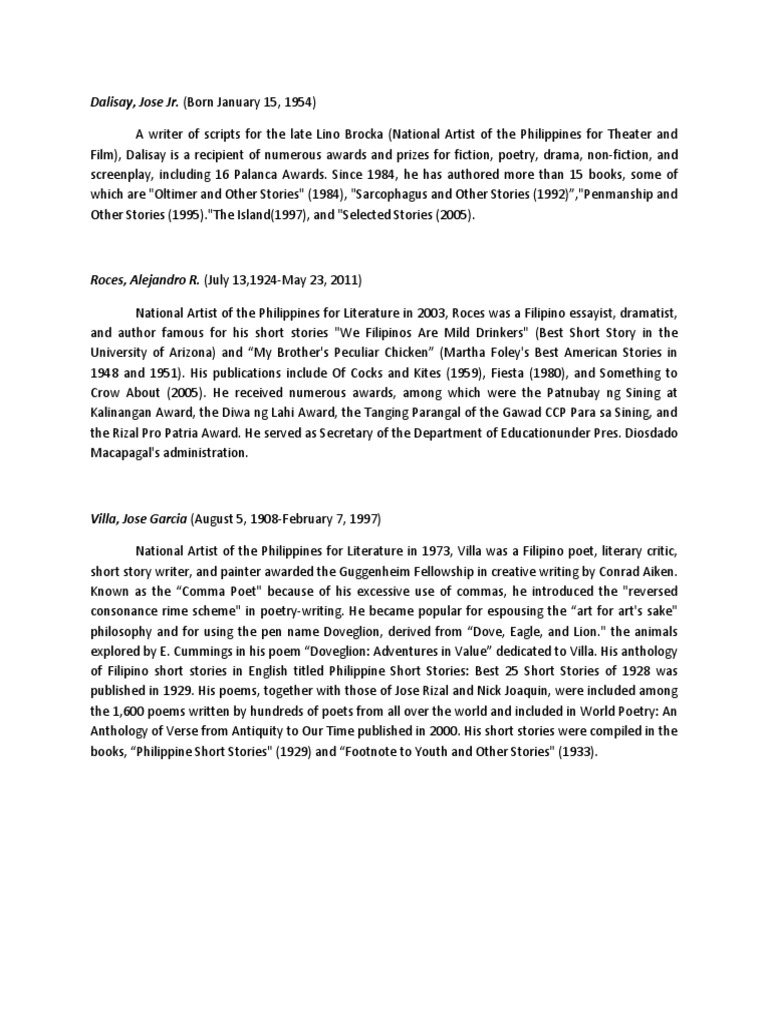 Awards and Works of Jose Dalisay Jr. | PDF
