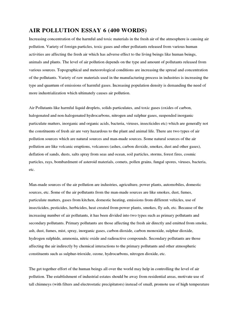 An Overview of the Causes and Types of Air Pollution Resulting from ...