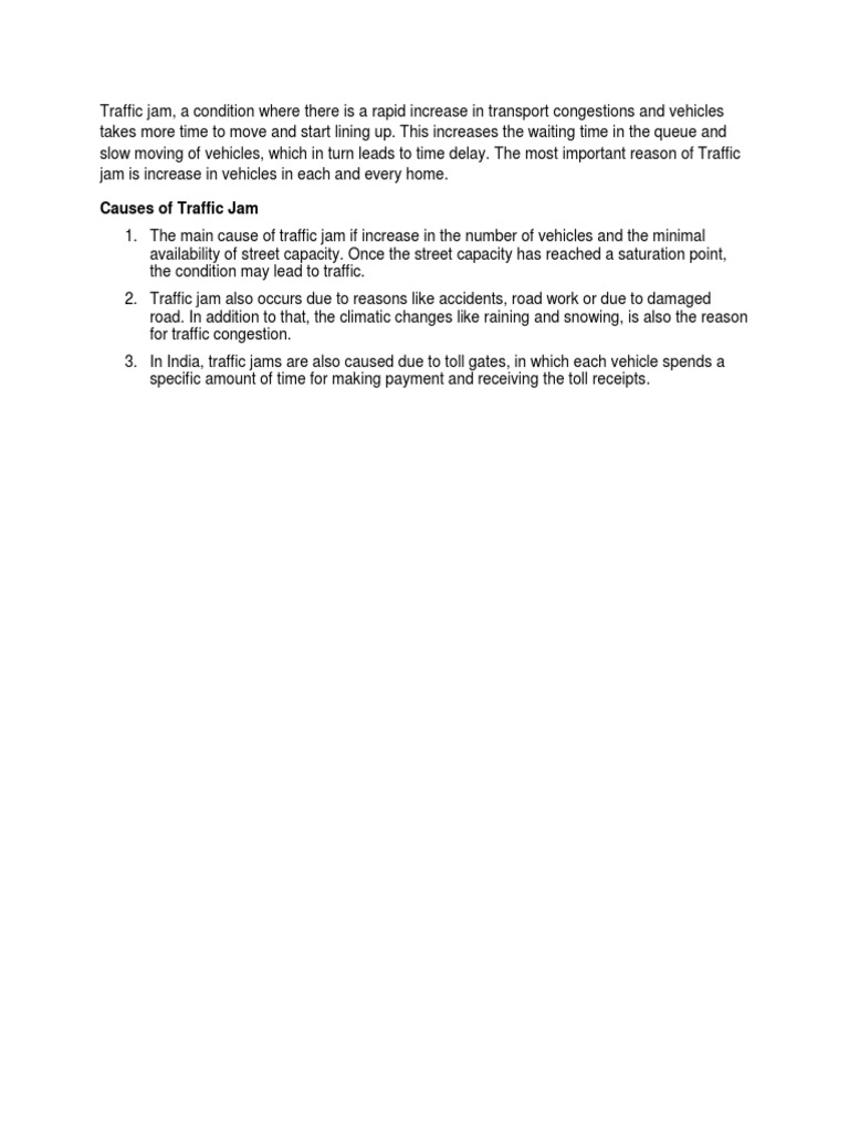 Causes of Traffic Jams Explained | PDF | Finance & Money Management