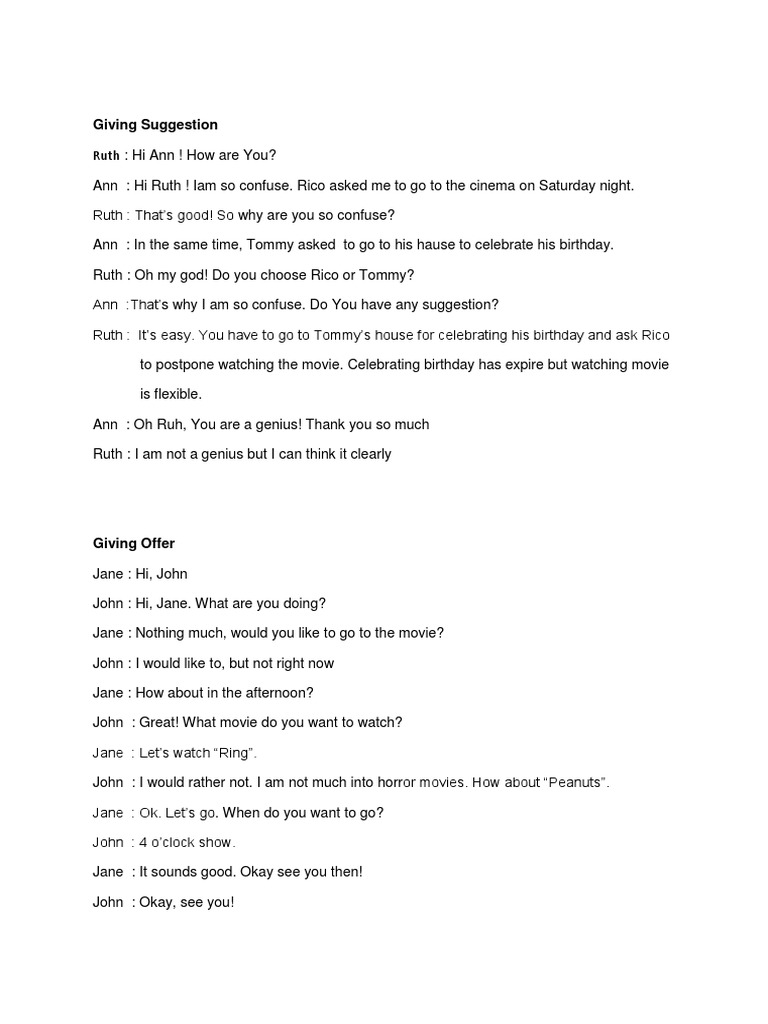 Dialogue Suggestion and Offer | PDF