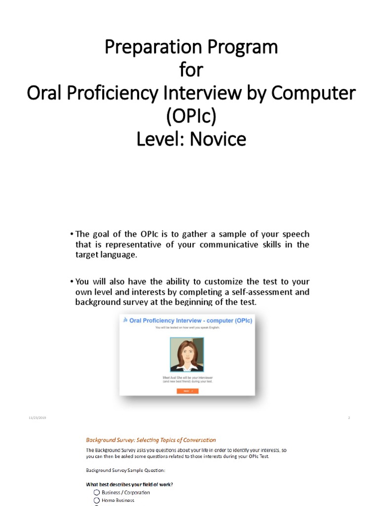 Preparation Program For Oral Proficiency Interview by Computer (Opic ...