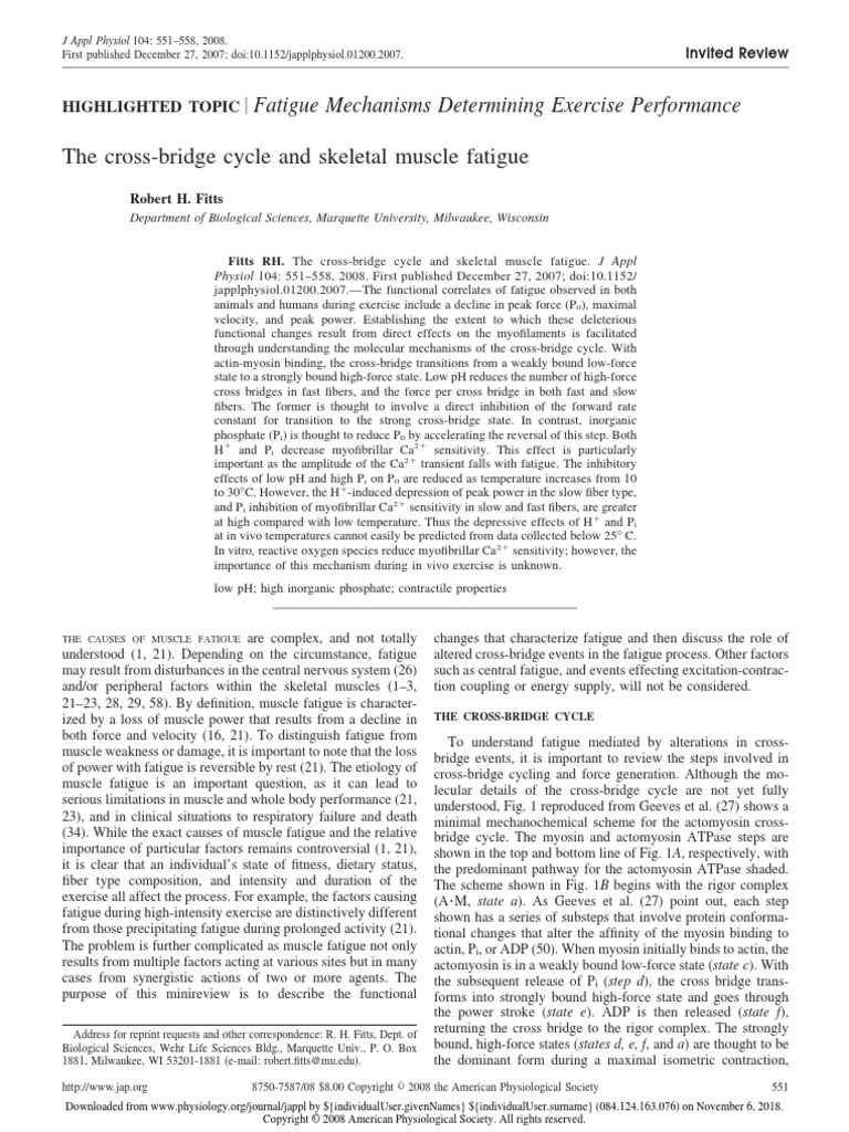 The Cross-Bridge Cycle and Skeletal Muscle Fatigue: Fatigue Mechanisms ...