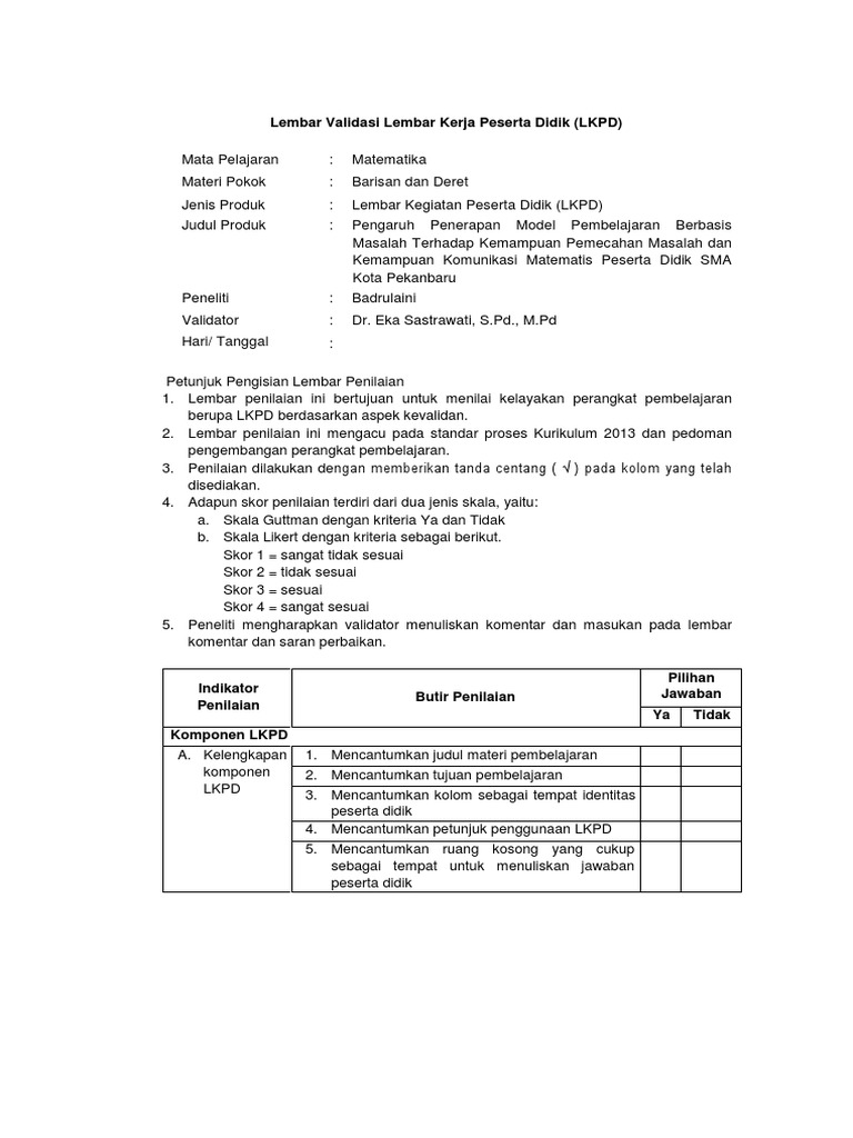 Lembar Validasi LKPD | PDF