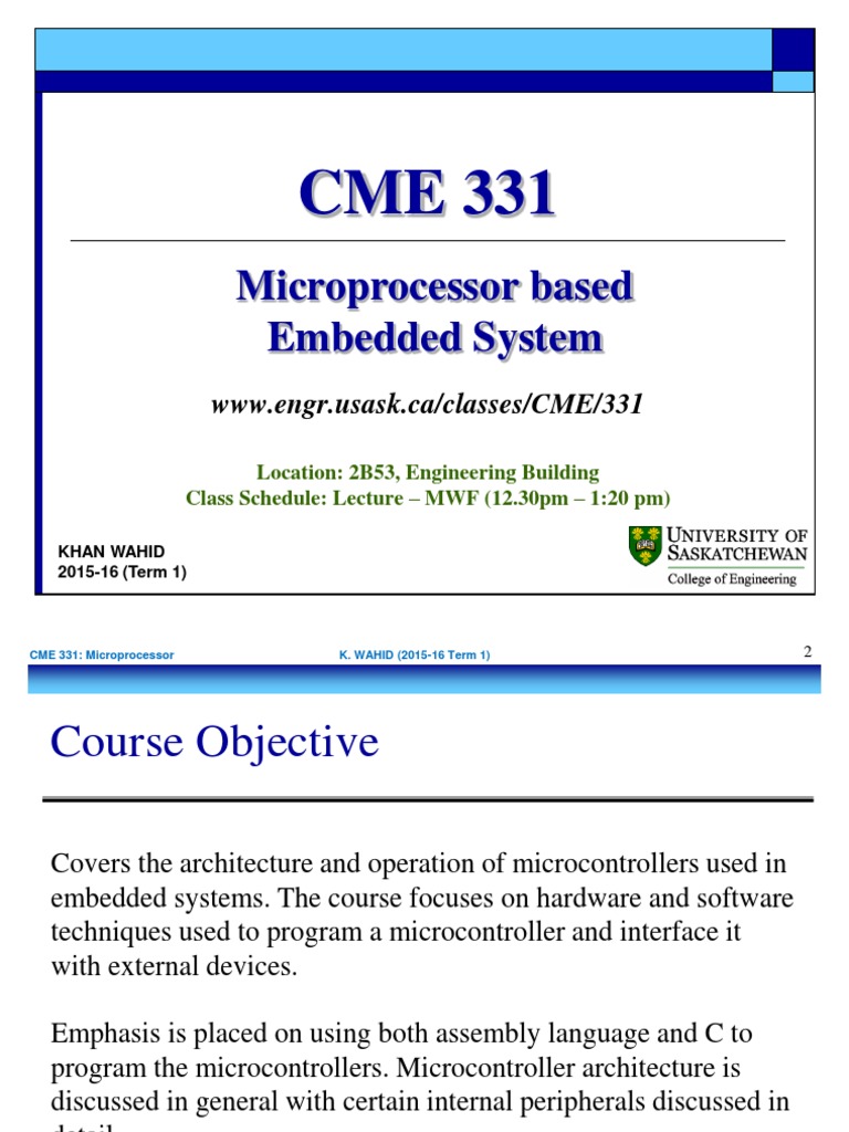 Microprocessor Based Embedded System: WWW - Engr.usask - ca/classes/CME/331 | PDF ...
