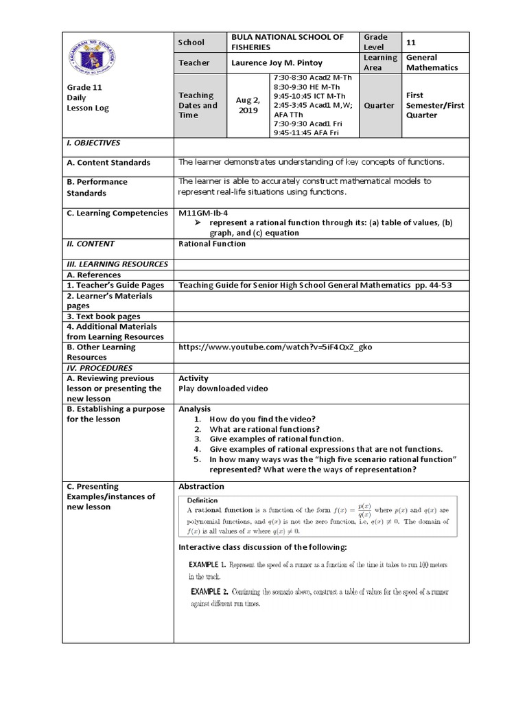 Rational Function Representation Pdf Function Mathematics Learning