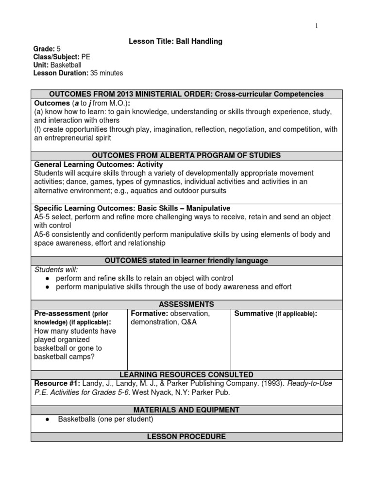 Grade 5 PE: Basketball Ball Handling | PDF | Physical Education | Learning