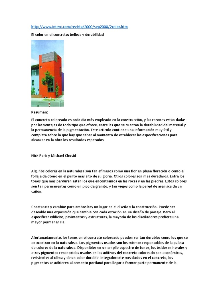 Concreto Coloreado: Durabilidad y Estética | PDF | Pigmento | Hormigón