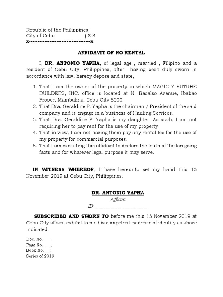 Affidavit of No Rental | PDF