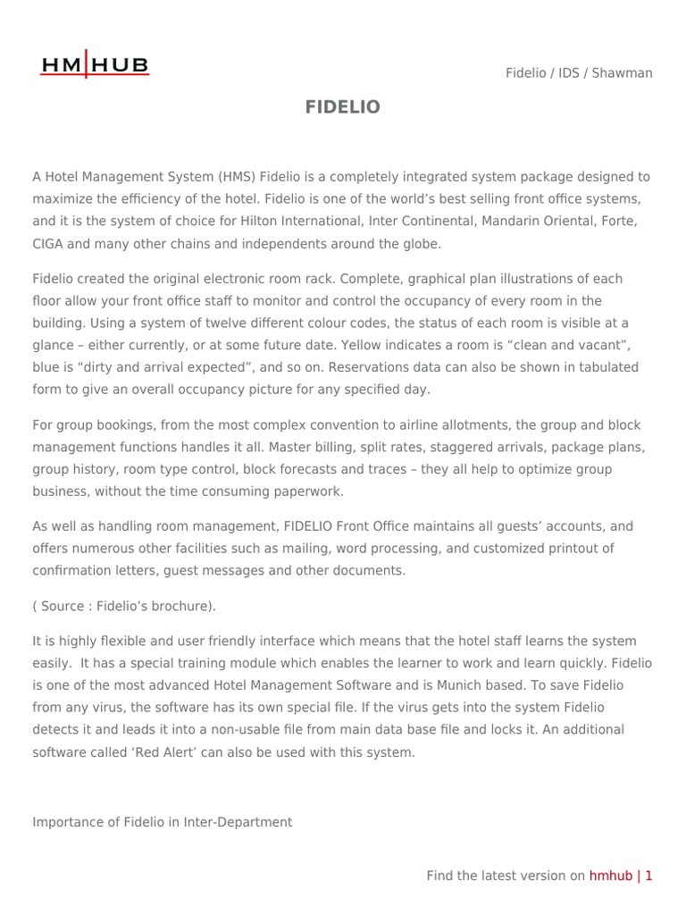 Fidelio - IDS - Shawman | PDF | Point Of Sale | Travel Agency