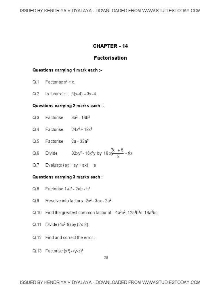Chapter - 14 Factorisation | PDF