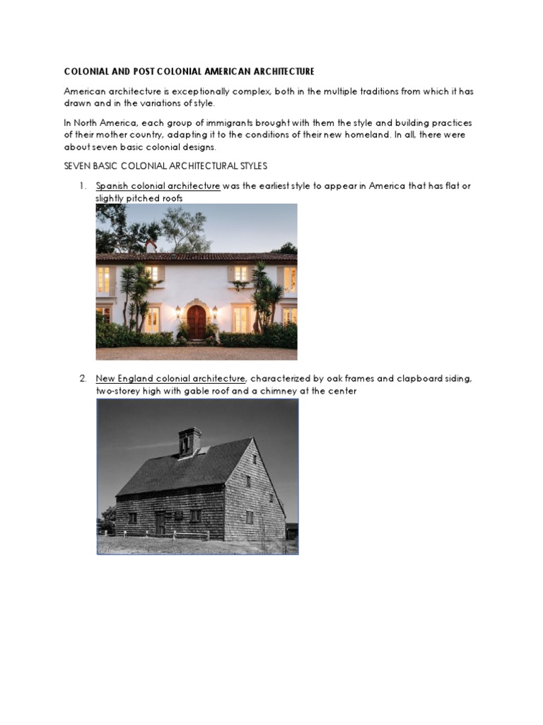 Colonial and Post Colonial American Architecture | PDF | Art Media | Style
