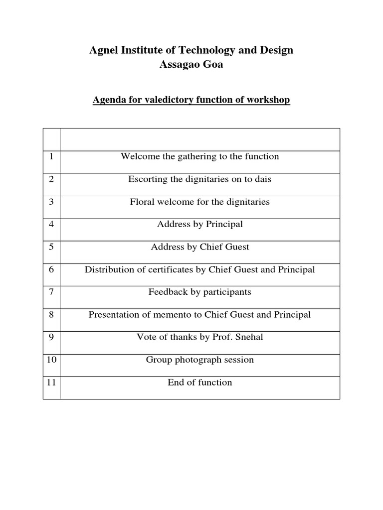Valedictory Function Agenda | PDF