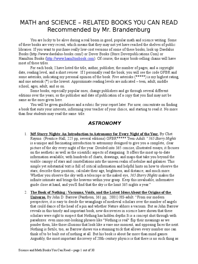 Math and Science - Related Books You Can Read Recommended by Mr ...