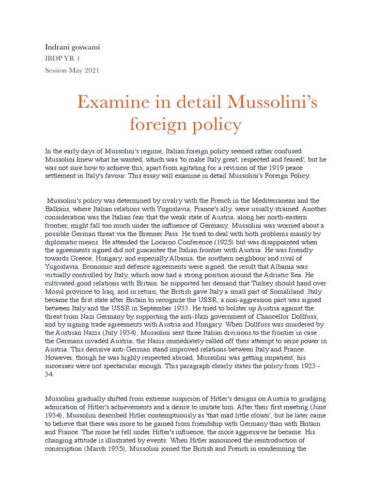 Mussolini's Foreign Policy Analysis | PDF | Benito Mussolini | Nazi Germany