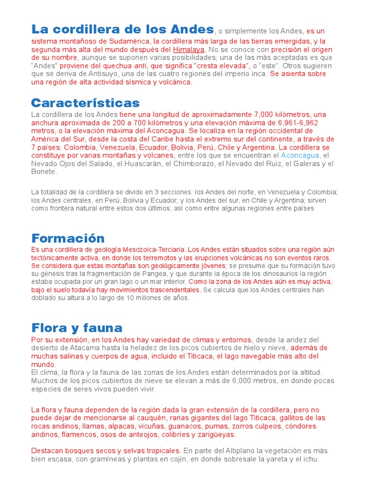 Extensión y características de los Andes | PDF | Andes | América del Sur