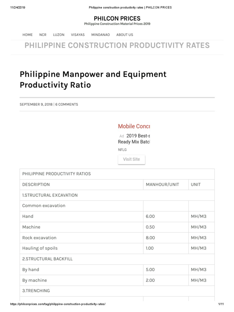Philippine Construction Productivity Rates _ PHILCON PRICES | Economic ...