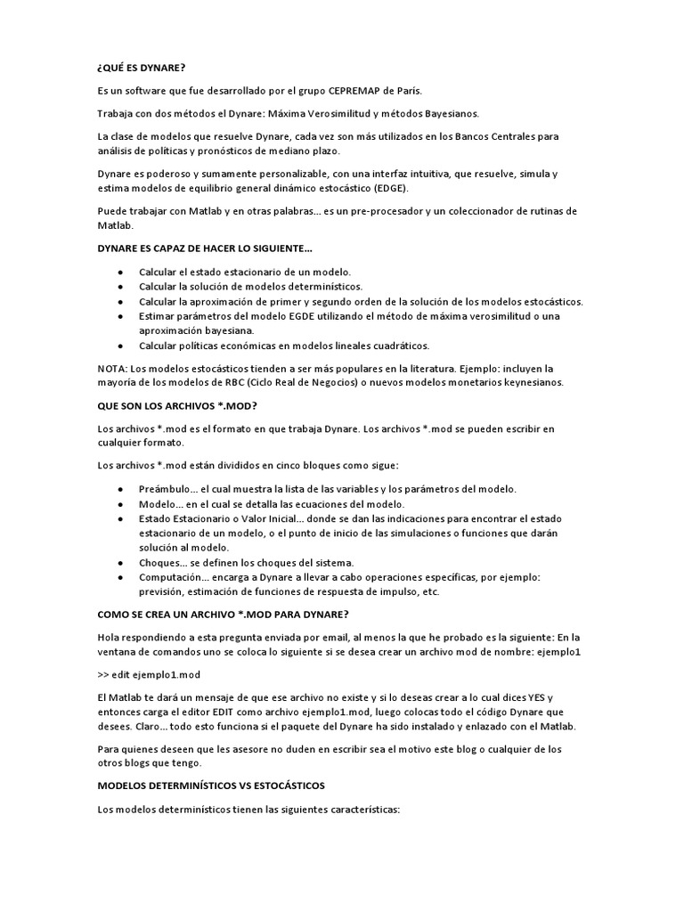 Qué Es Dynare | PDF | Simulación | Modelo matemático