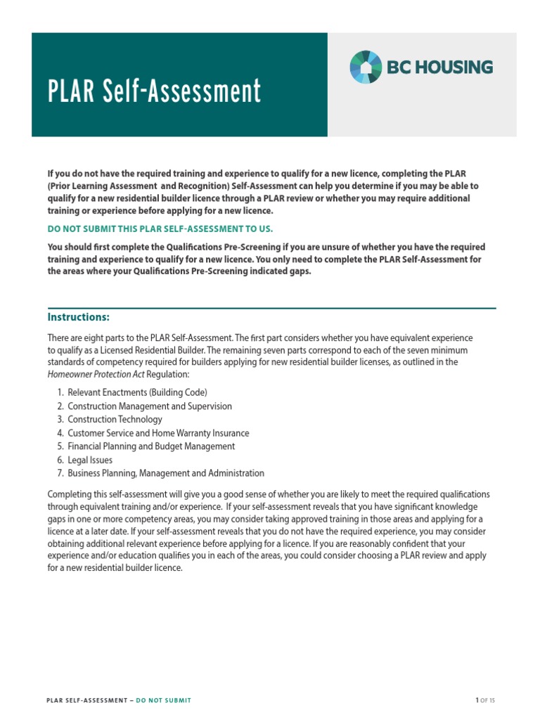 PLAR Self Assessment | PDF | Balance Sheet | Occupational Safety And Health
