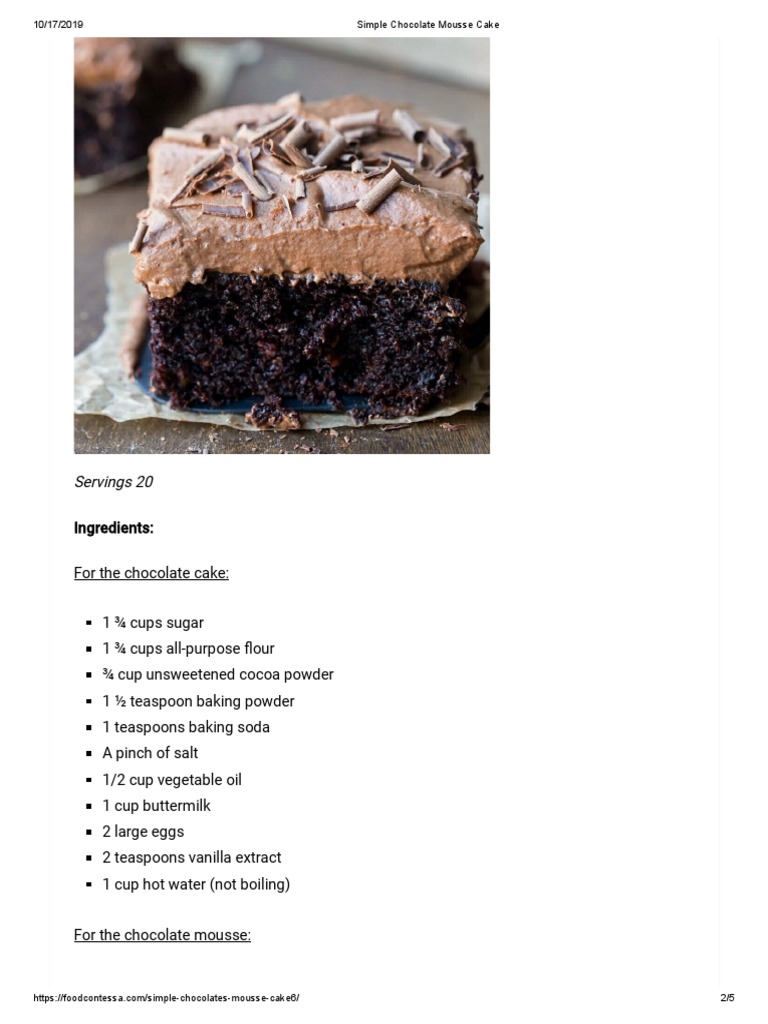 Simple Chocolate Mousse Cake Recipe | PDF | Chocolate | Cakes