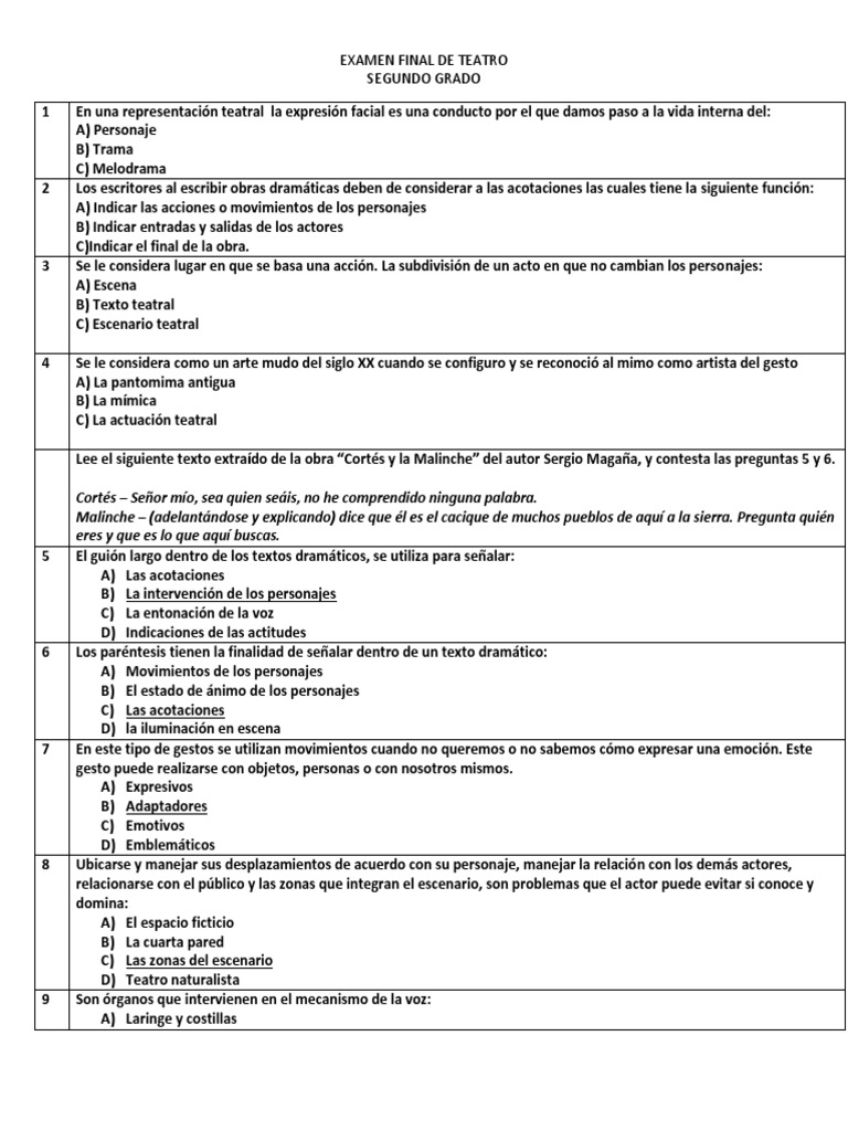 Examen Final de Teatro 2º Grado | PDF | Teatro | Narrativa