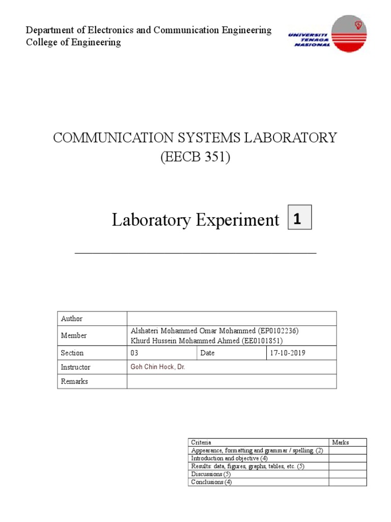 Laboratory Experiment - : Communication Systems Laboratory (EECB 351 ...