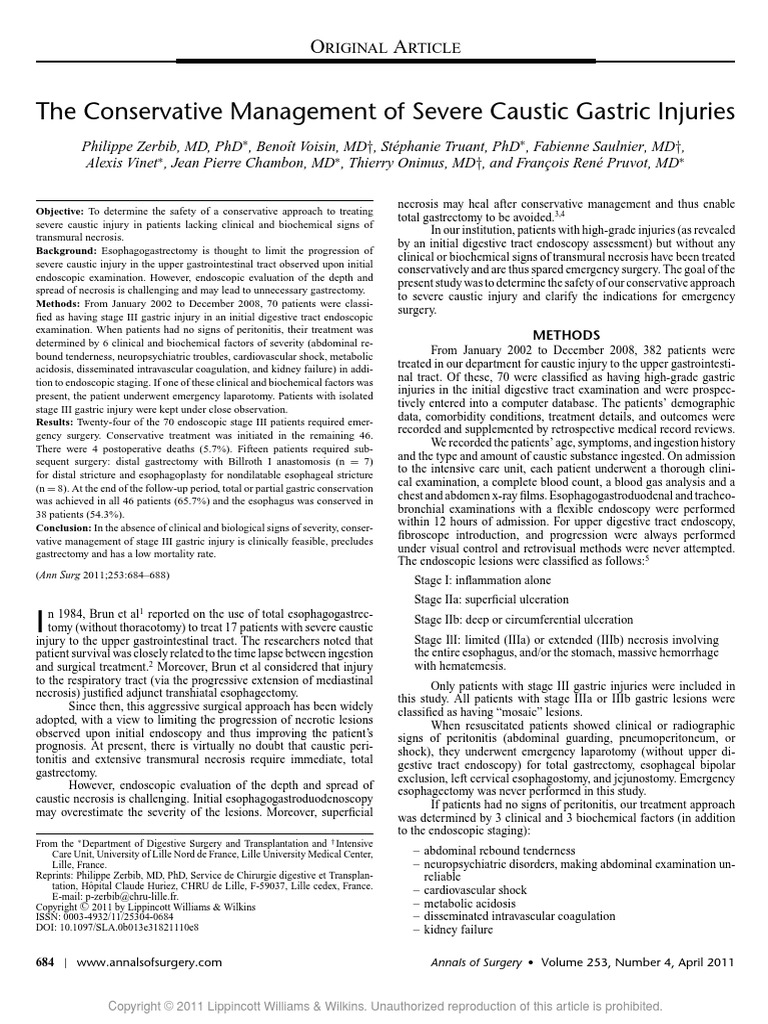 The Conservative Management of Severe Caustic Gastric Injuries | PDF ...