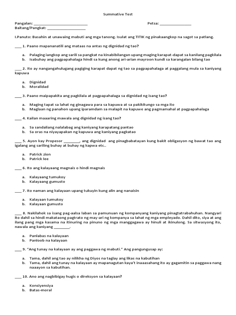 Summative Test | PDF